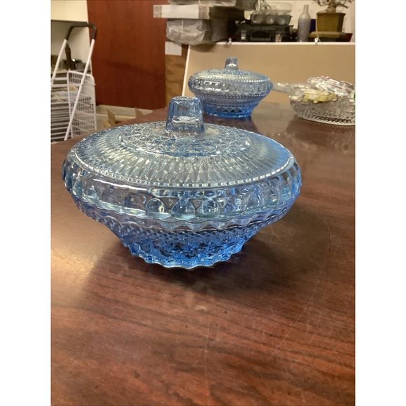 Unmarked | Accents | Vintage Diamond Point Pattern Glass Covered Candy ...